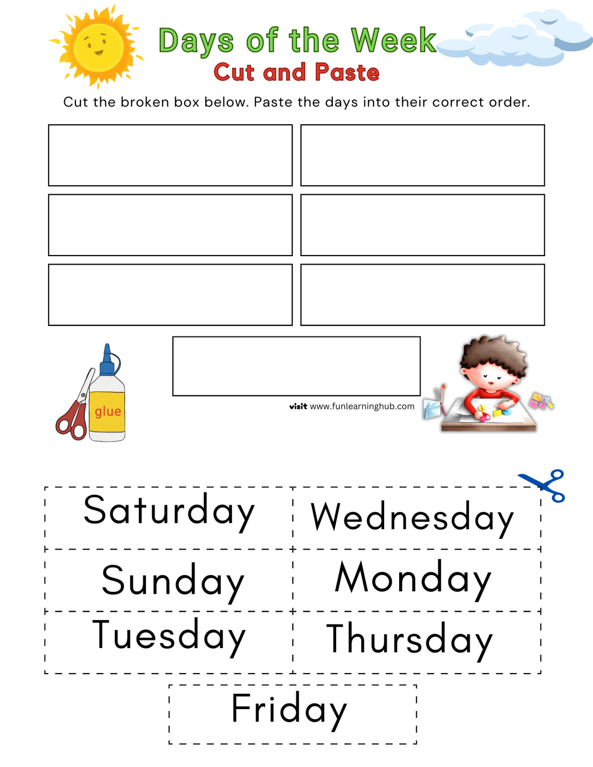 Days of the Week - Cut and Paste - Fun Learning Hub