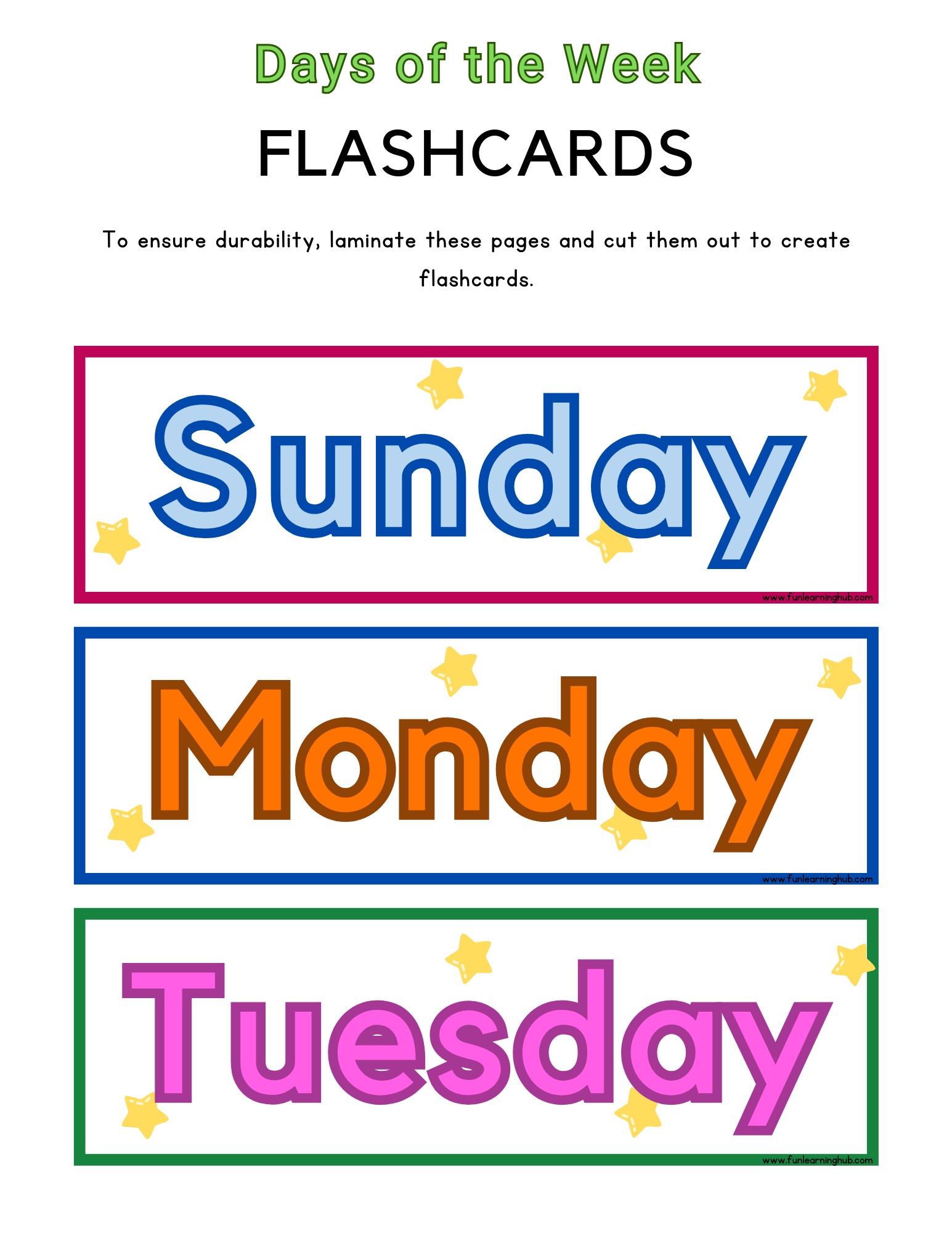 Days of the Week Flashcards - Fun Learning Hub