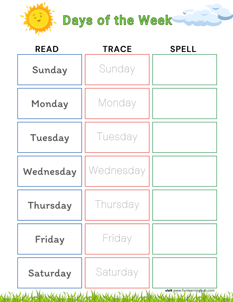 Days of the Week Tracing - Fun Learning Hub