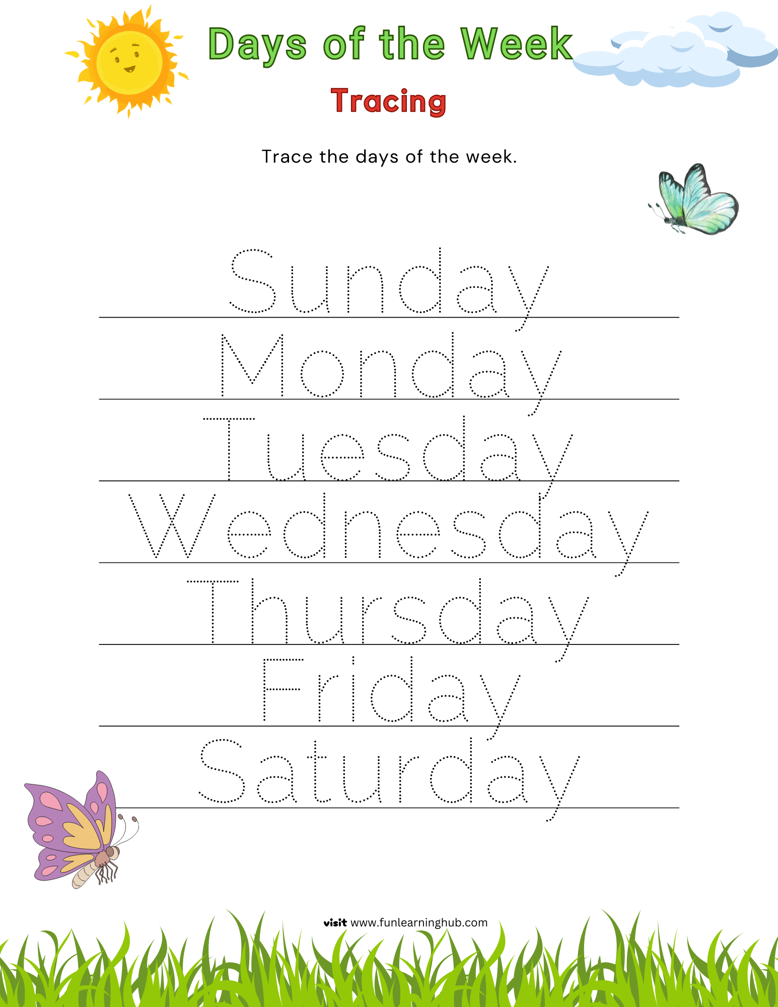 Days of the Week Tracing - Fun Learning Hub