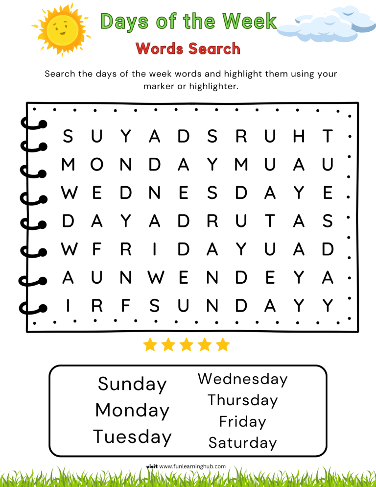 Days of the Week Word Search - Fun Learning Hub