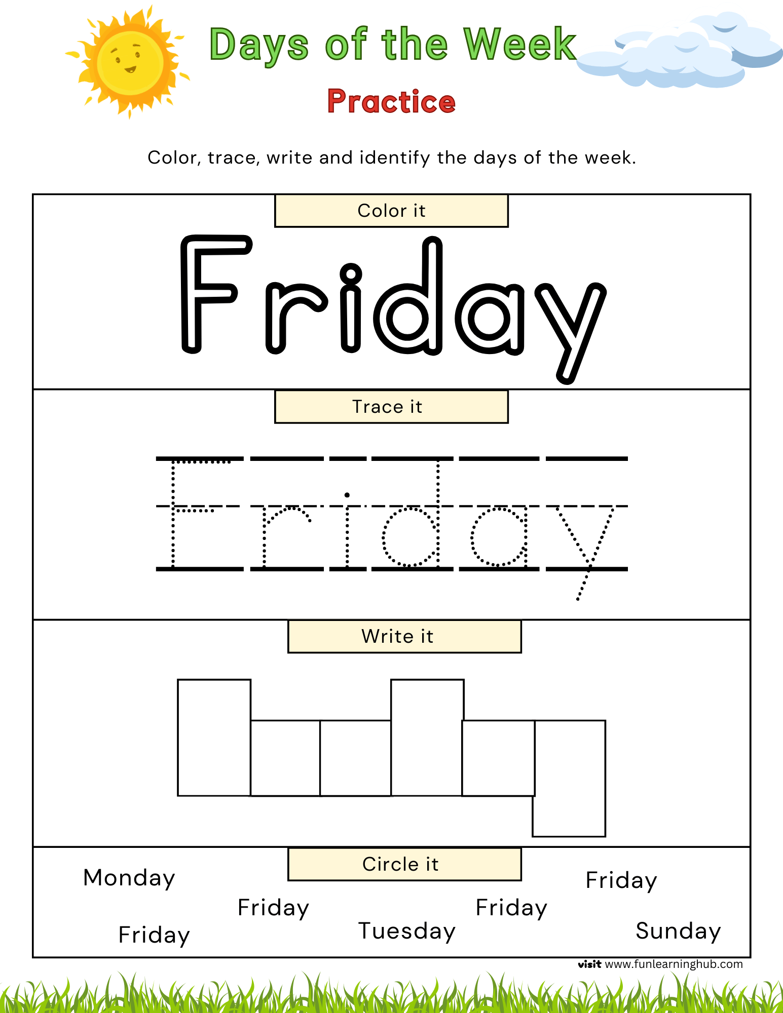 Days of the Week Tracing - Fun Learning Hub