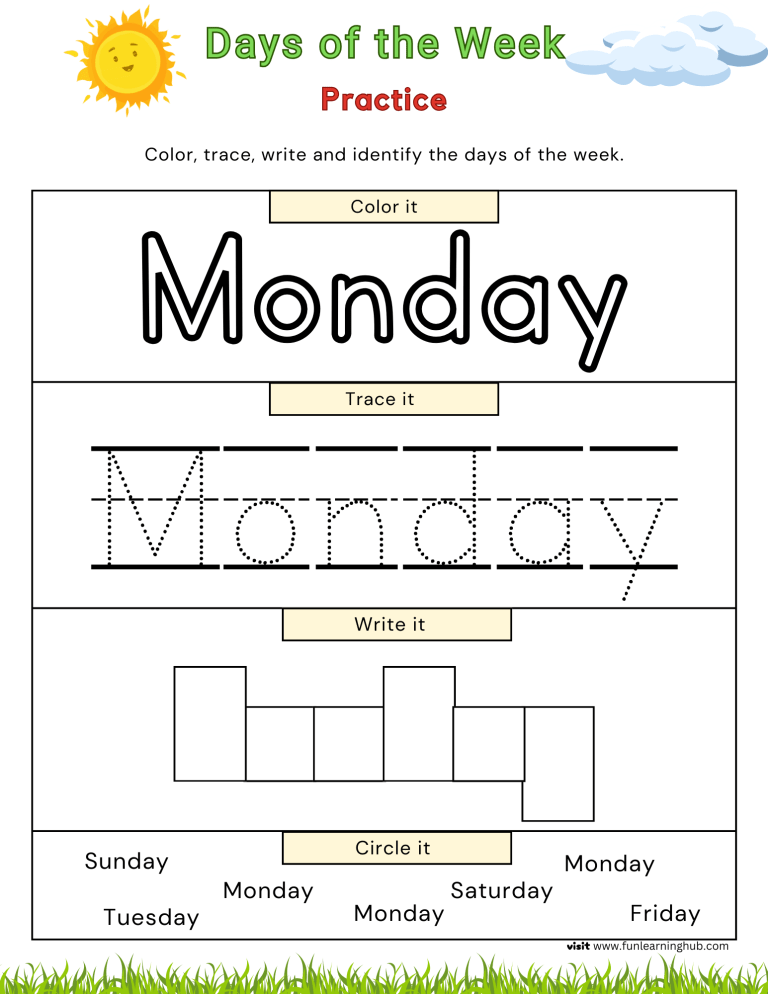 Days of the Week Tracing - Fun Learning Hub