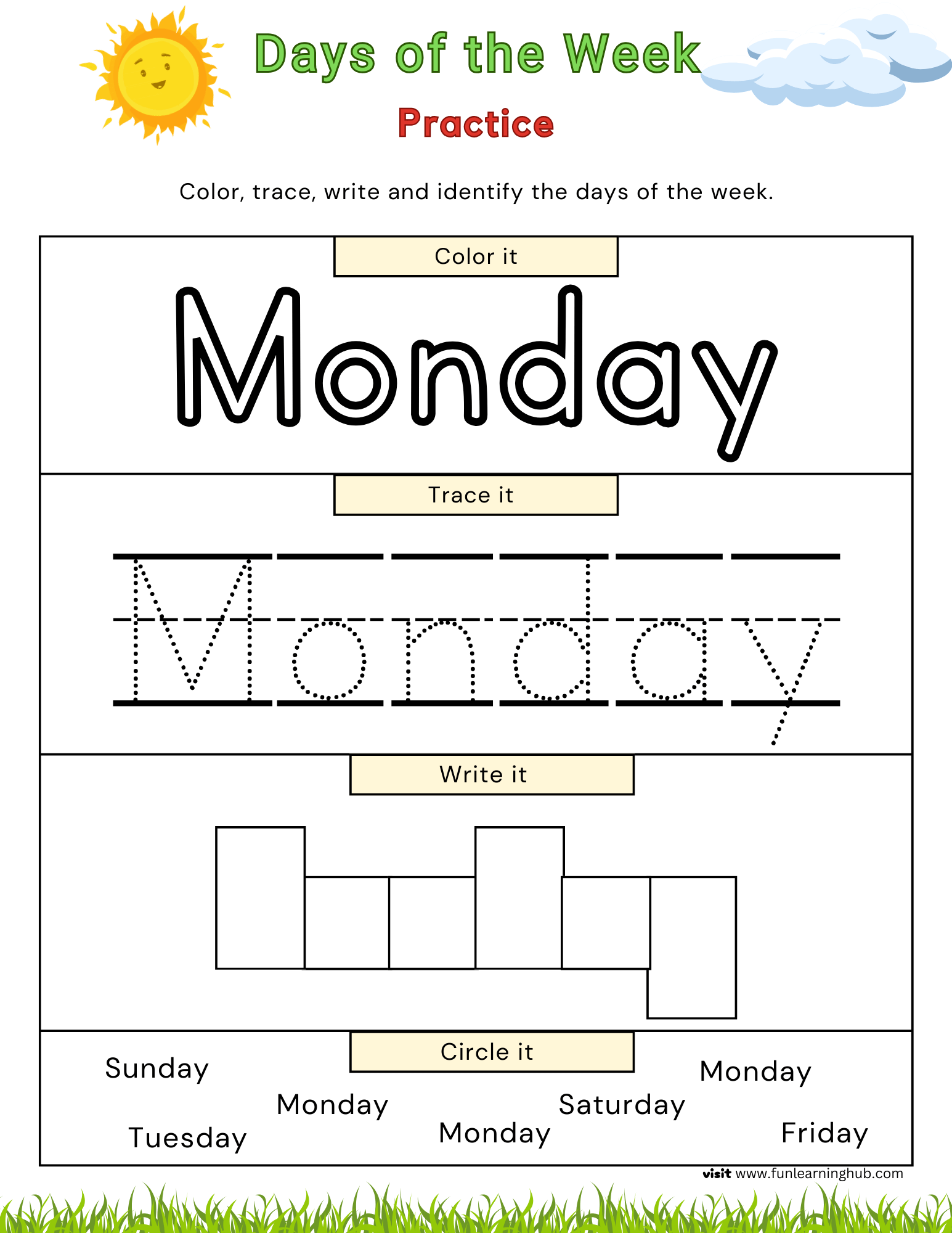 Days of the Week Tracing - Fun Learning Hub