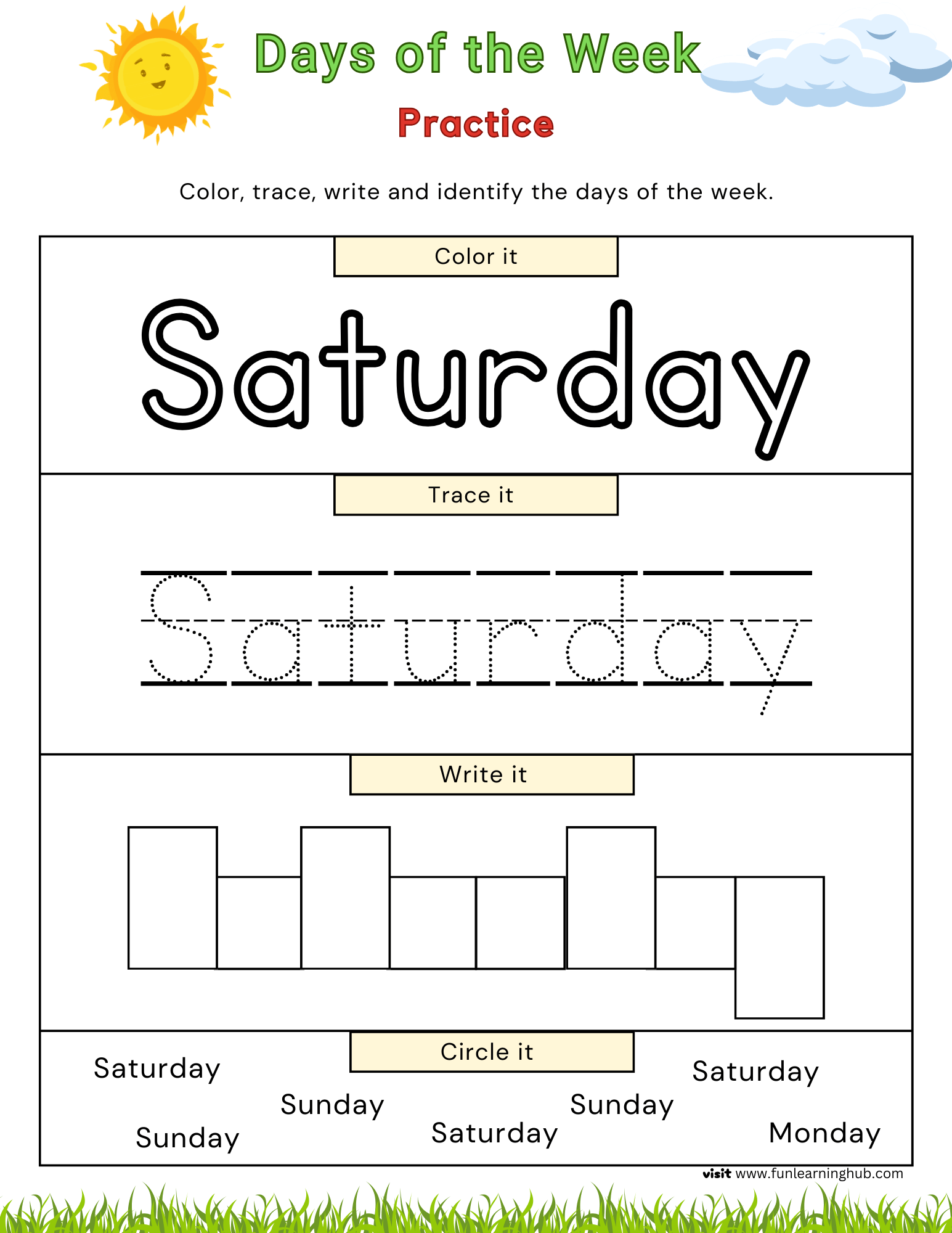 Days of the Week Tracing - Fun Learning Hub