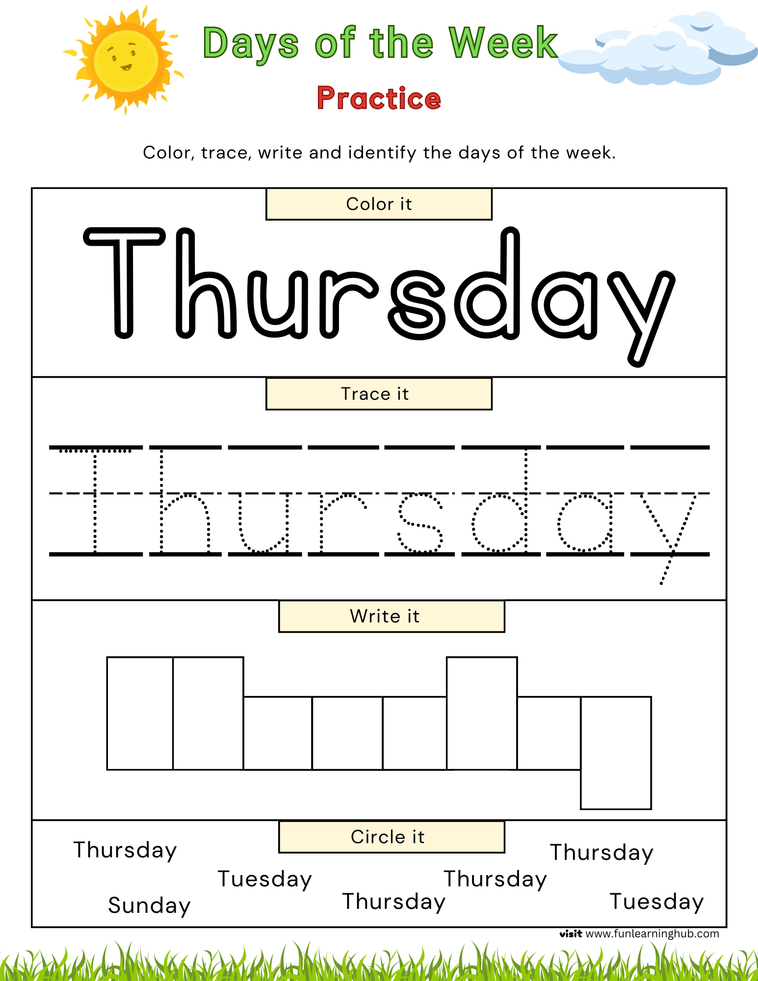 Days of the Week Tracing - Fun Learning Hub
