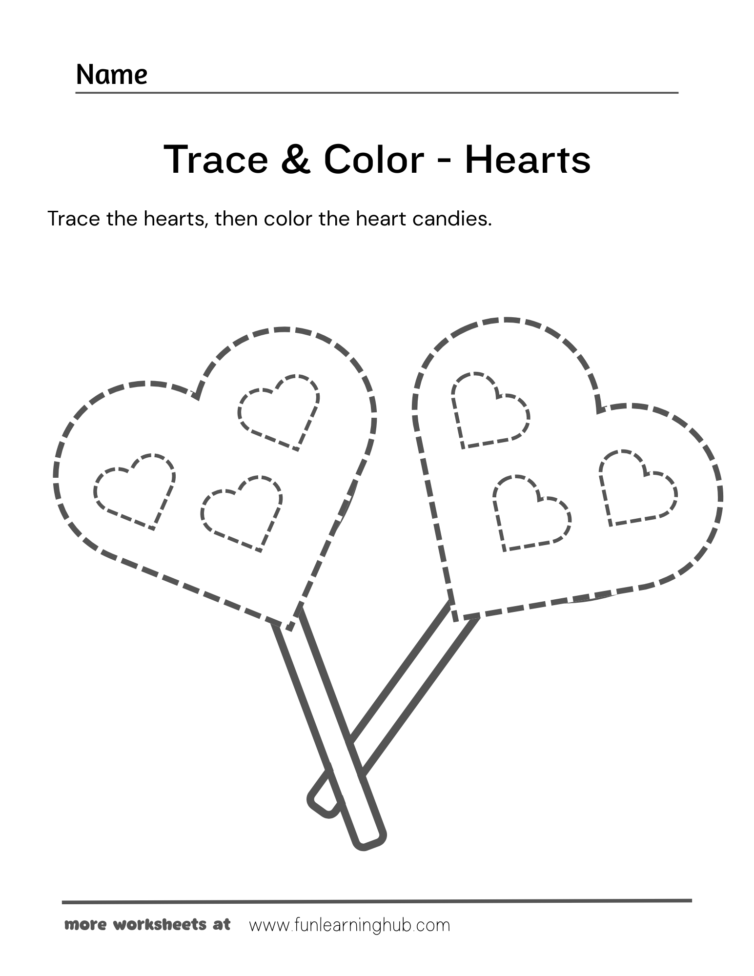 Trace and Color Hearts Worksheet - Fun Learning Hub