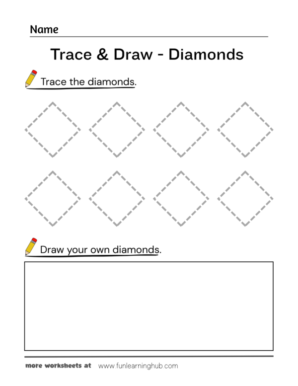 Trace and Draw Diamonds Worksheet - Fun Learning Hub