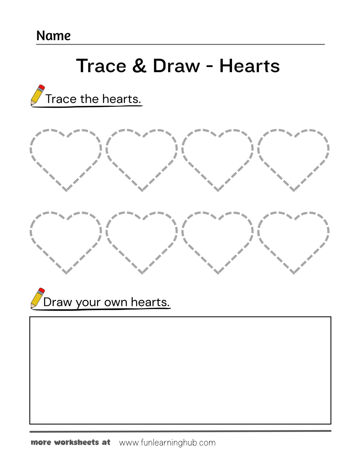 Trace and Draw Hearts Worksheet - Fun Learning Hub