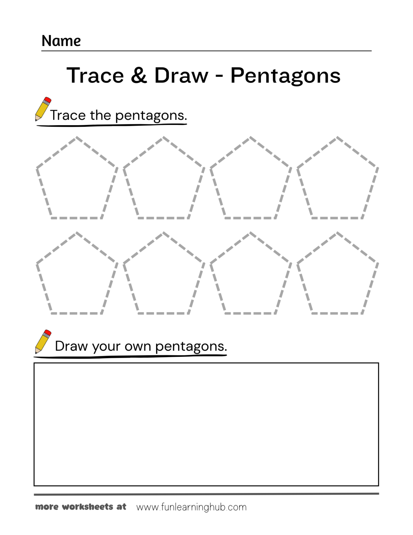Trace and Draw Pentagons Worksheet - Fun Learning Hub