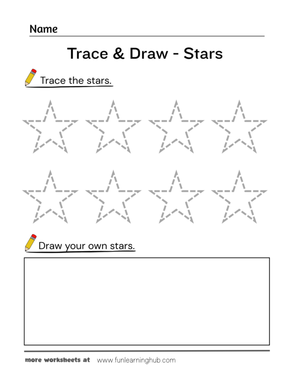 Trace and Draw Stars Worksheet - Fun Learning Hub