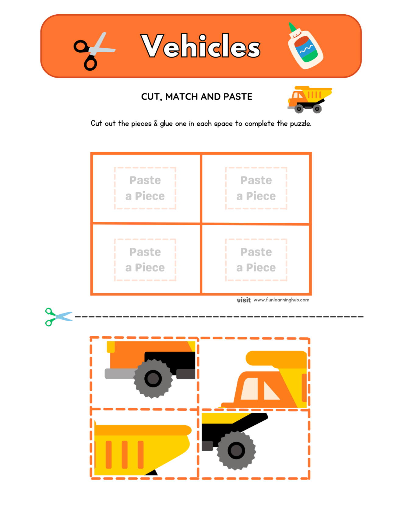 Vehicles Cut and Paste Worksheets - Fun Learning Hub