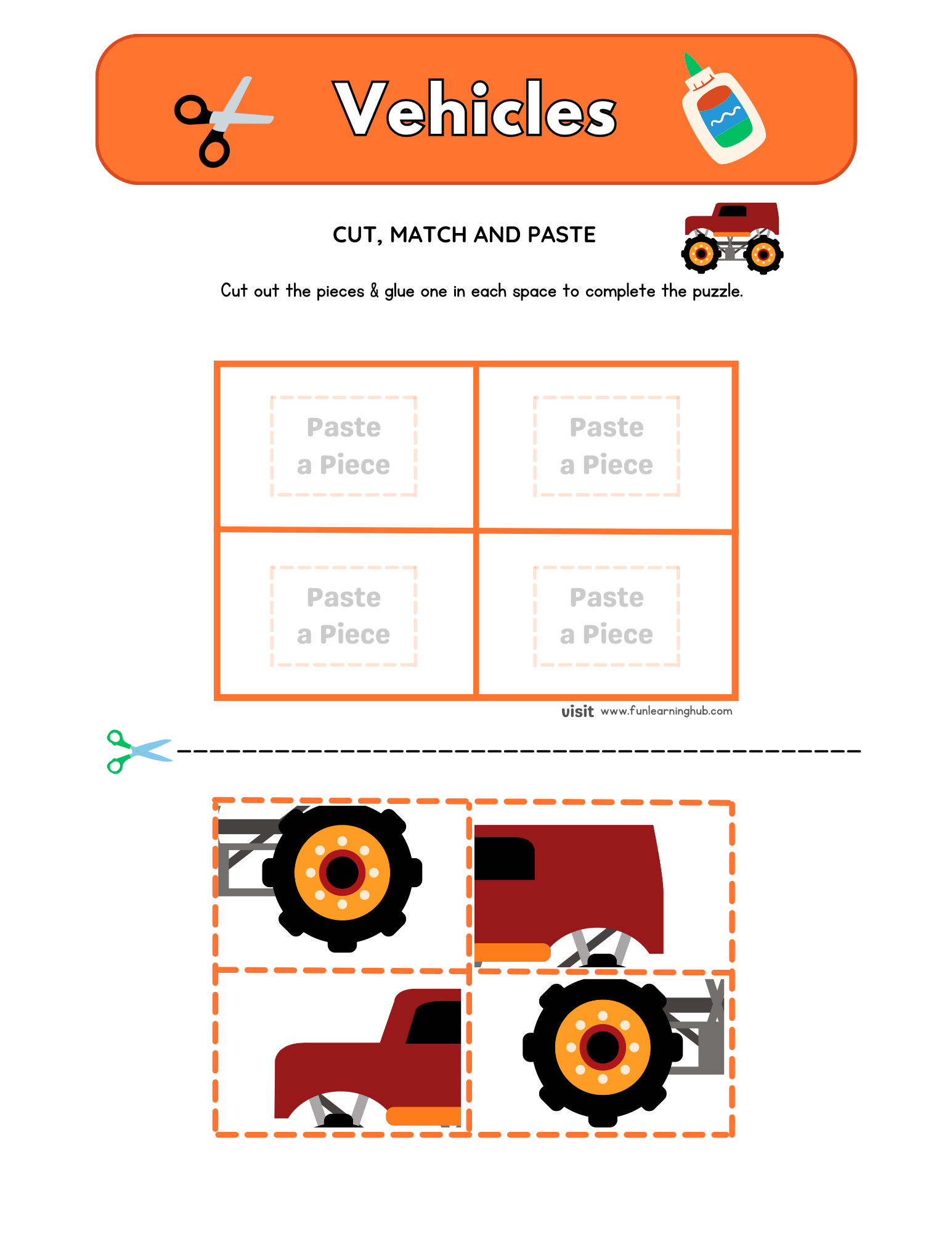 Vehicles Cut and Paste Worksheets - Fun Learning Hub