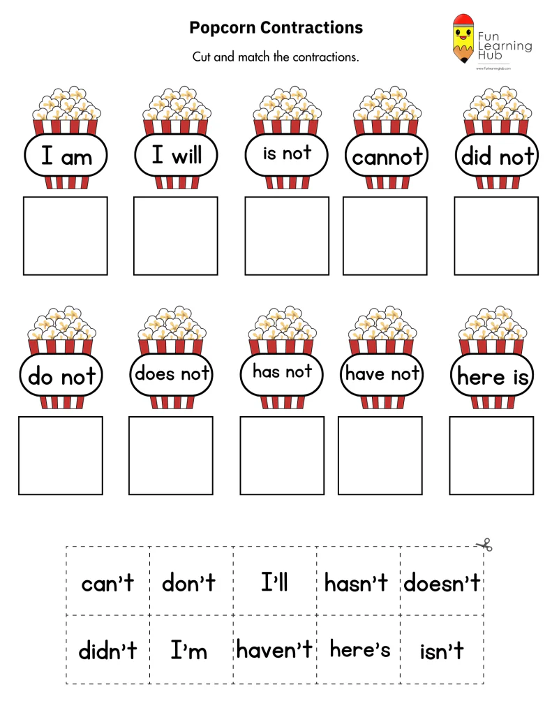 Worksheets Beginning Grammar Contractions Contraction Worksheet