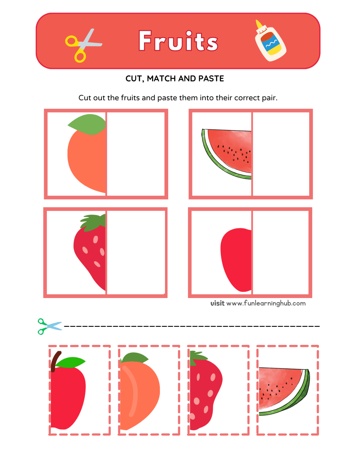 Free Fruits Cut and Paste Worksheets for Kids - Fun Learning Hub