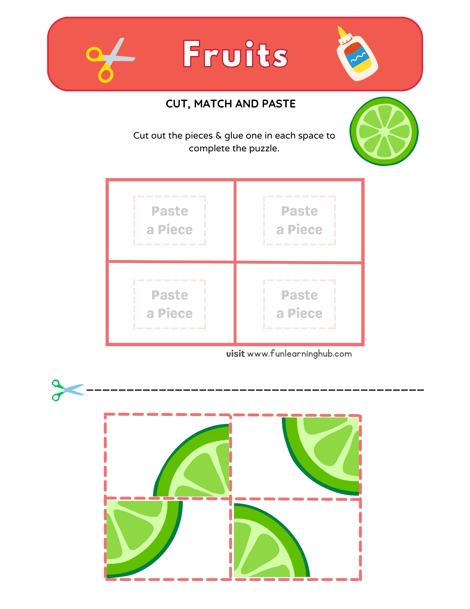 Free Fruits Cut and Paste Worksheets for Kids - Fun Learning Hub