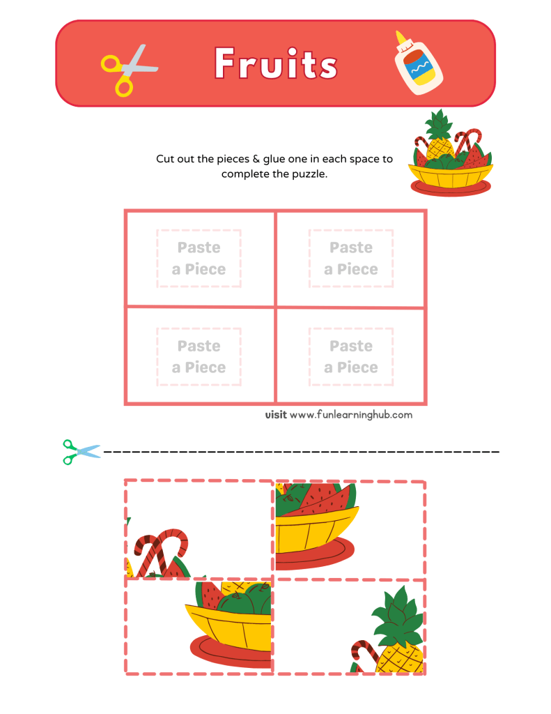 Free Fruits Cut and Paste Worksheets for Kids - Fun Learning Hub