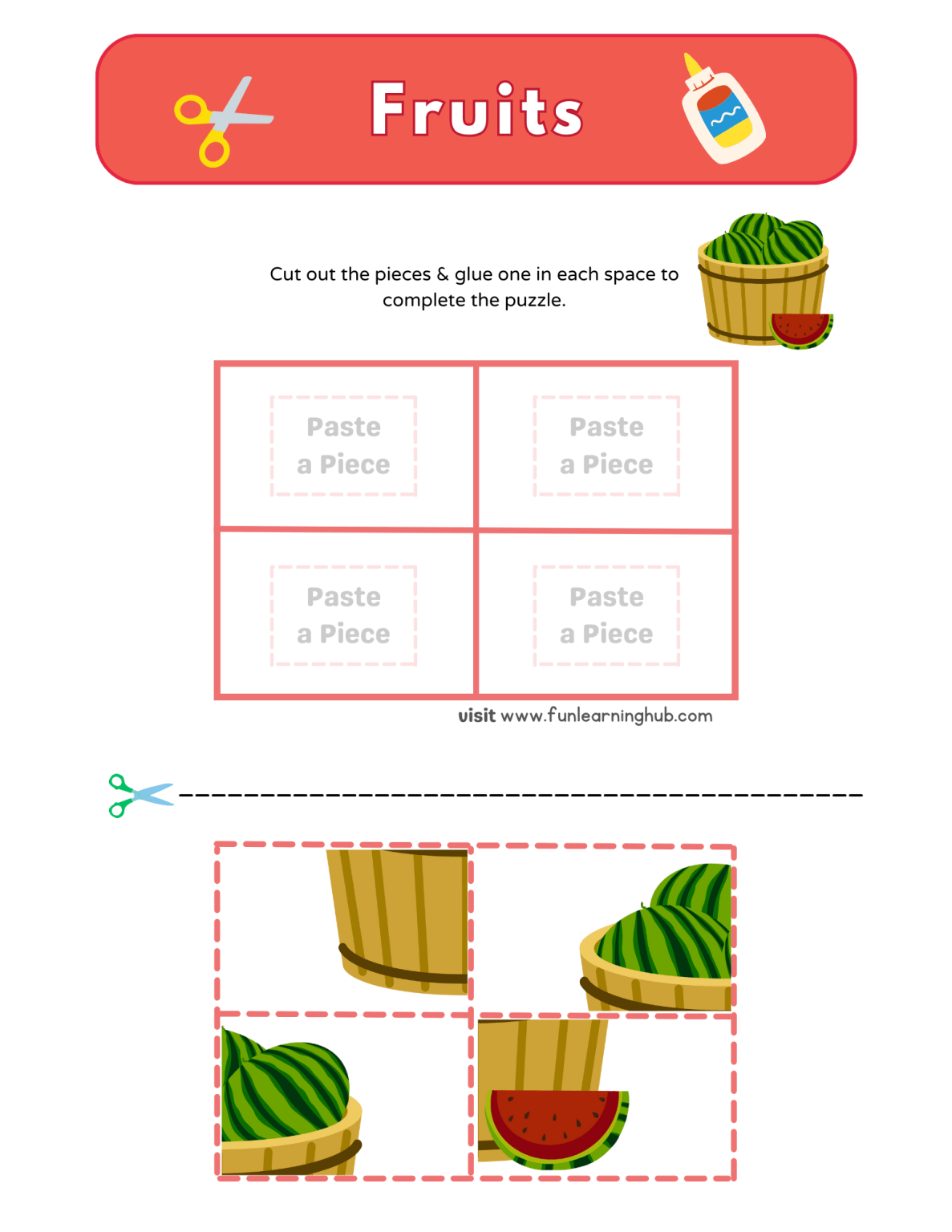 Free Fruits Cut and Paste Worksheets for Kids - Fun Learning Hub