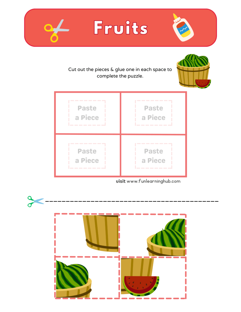 Free Fruits Cut and Paste Worksheets for Kids - Fun Learning Hub
