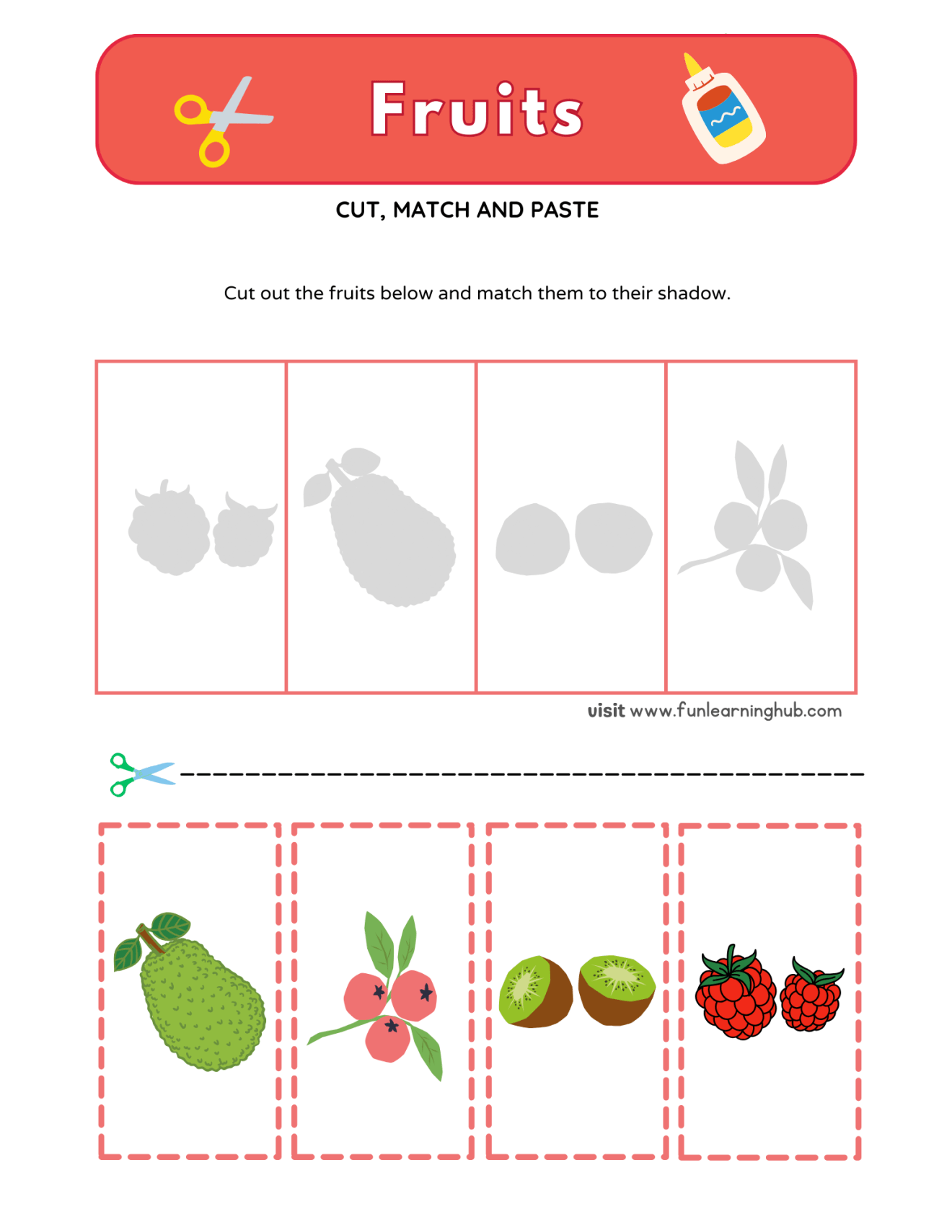 Free Fruits Cut and Paste Worksheets for Kids - Fun Learning Hub