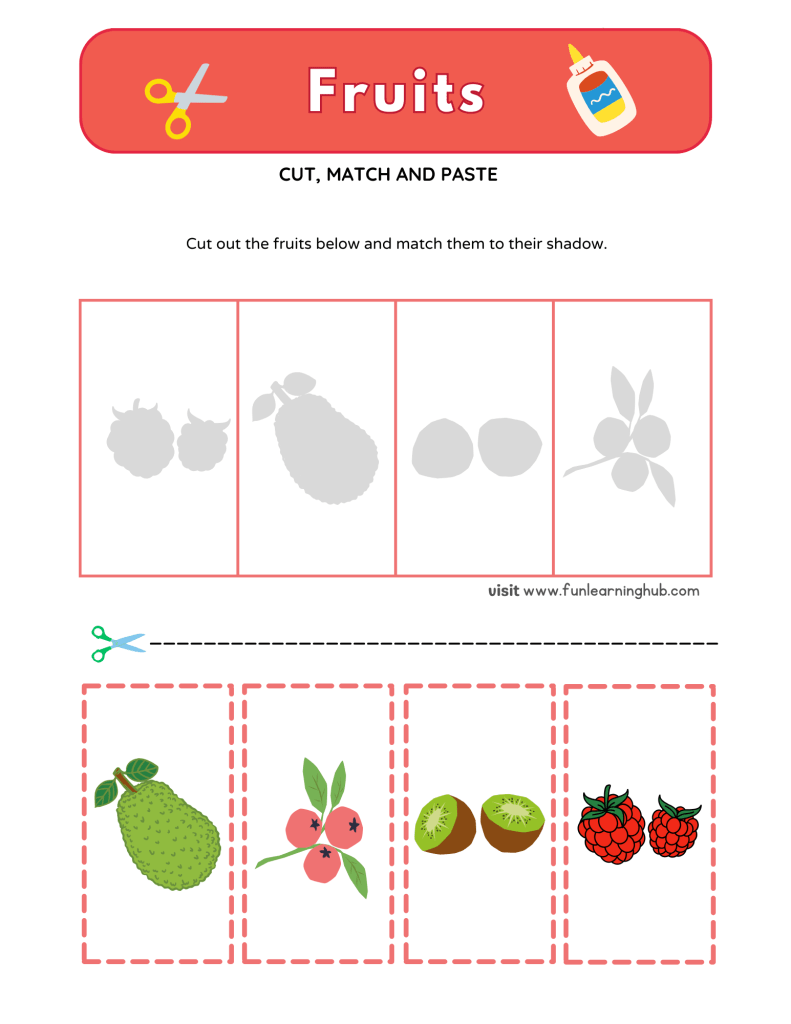 Free Fruits Cut and Paste Worksheets for Kids - Fun Learning Hub