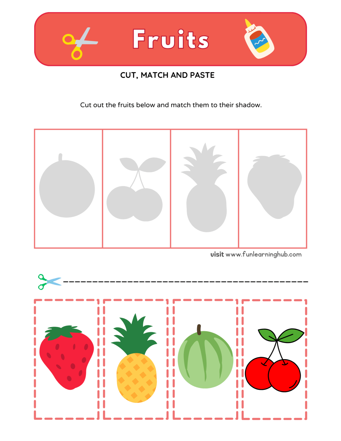 Free Fruits Cut and Paste Worksheets for Kids - Fun Learning Hub