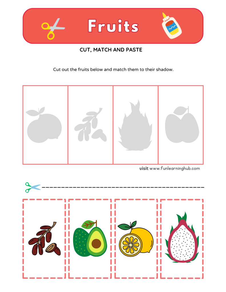 Free Fruits Cut and Paste Worksheets for Kids - Fun Learning Hub