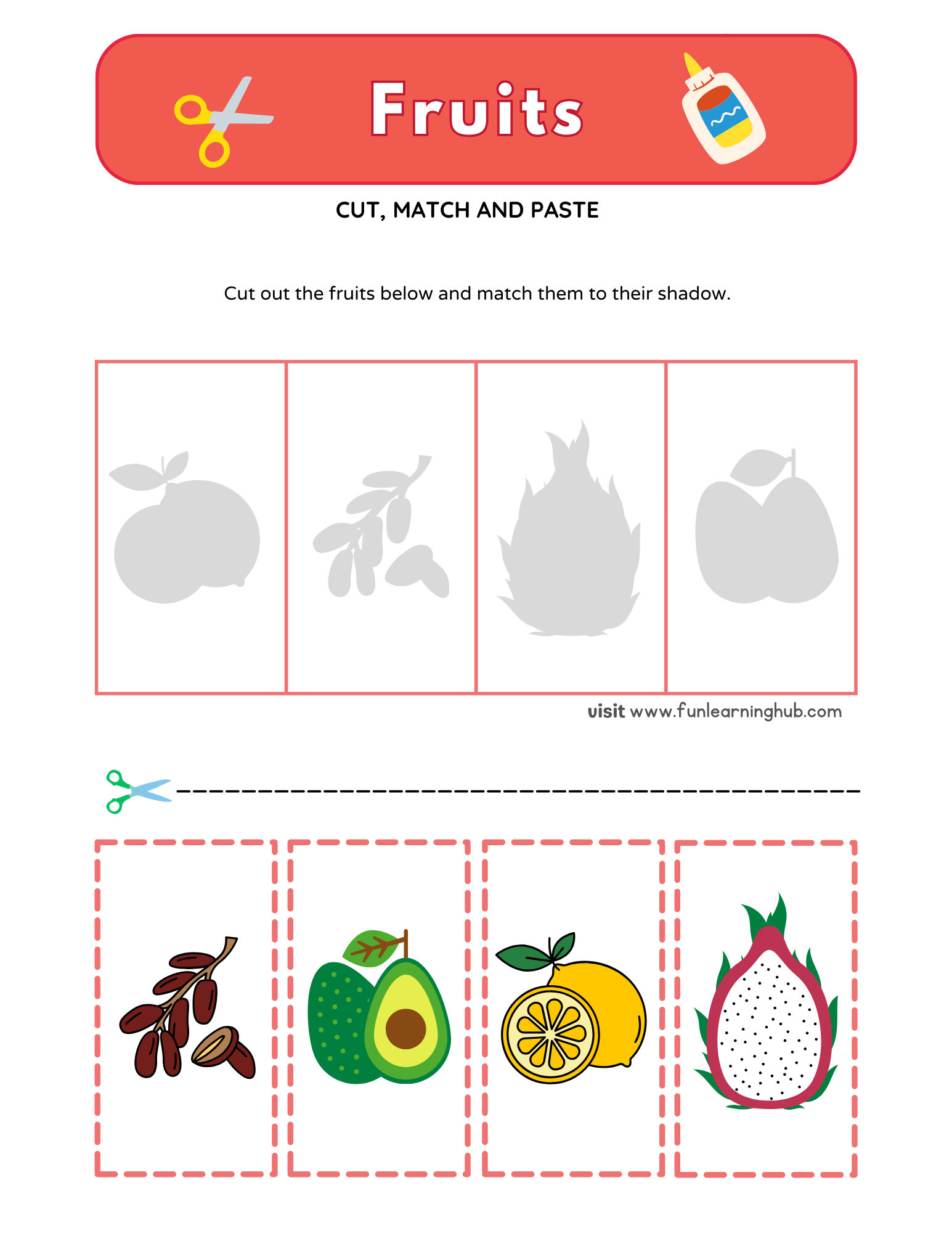 Free Fruits Cut and Paste Worksheets for Kids - Fun Learning Hub