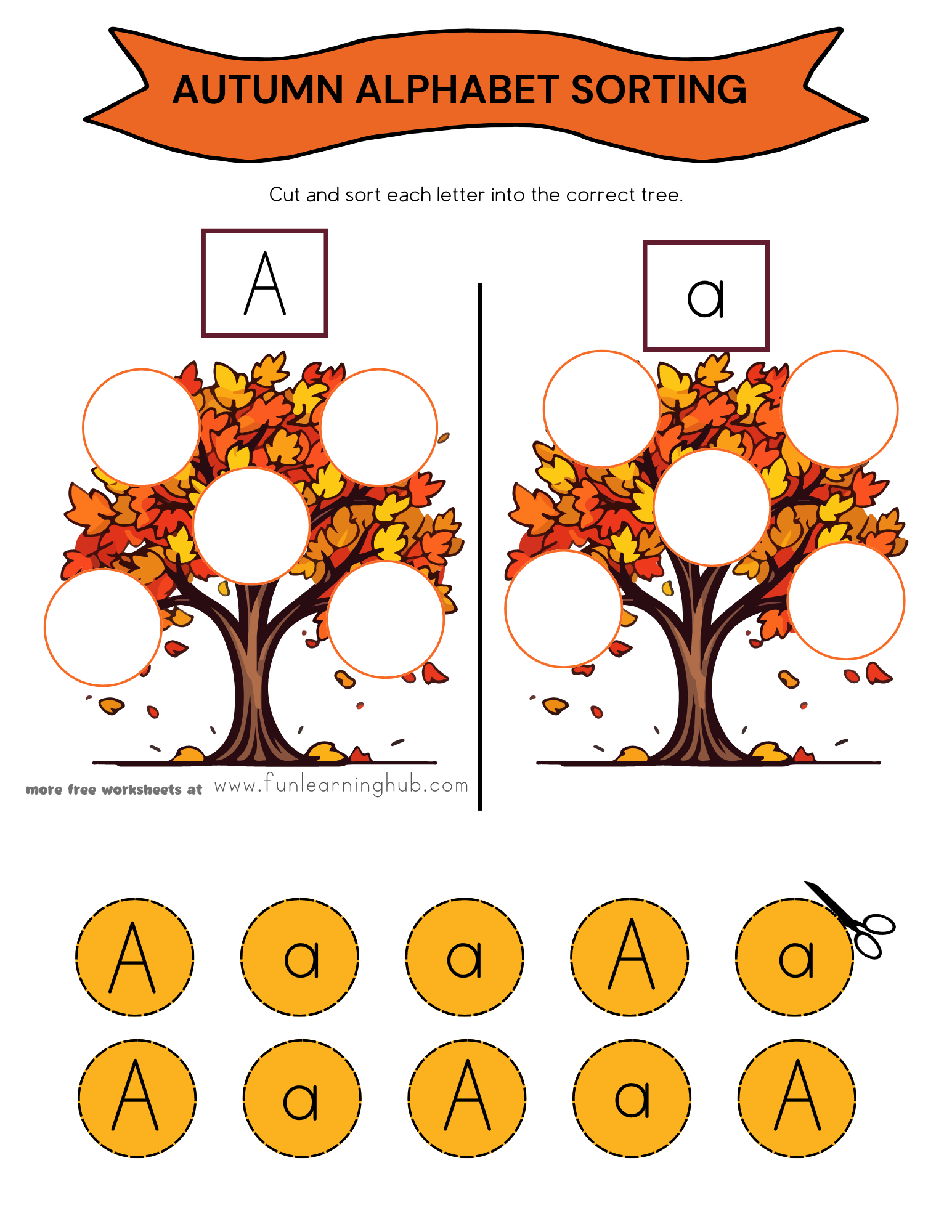 Free Autumn Alphabet Match & Sorting Worksheets for Kids