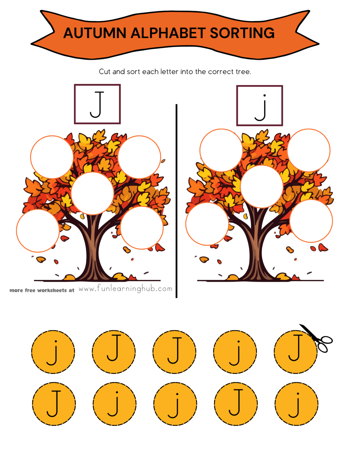 Free Autumn Alphabet Match & Sorting Worksheets for Kids