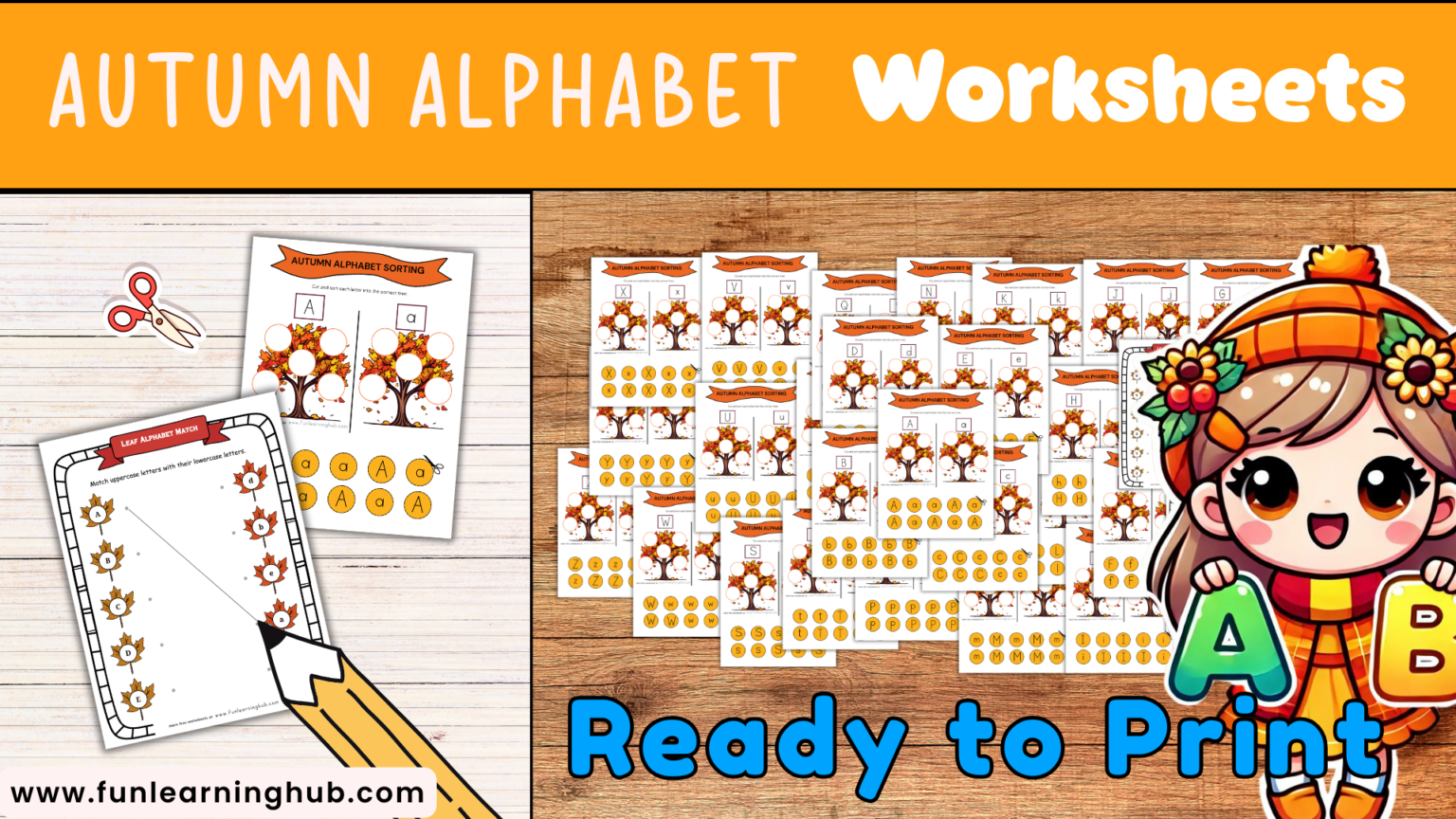 Free Autumn Alphabet Match & Sorting Worksheets for Kids