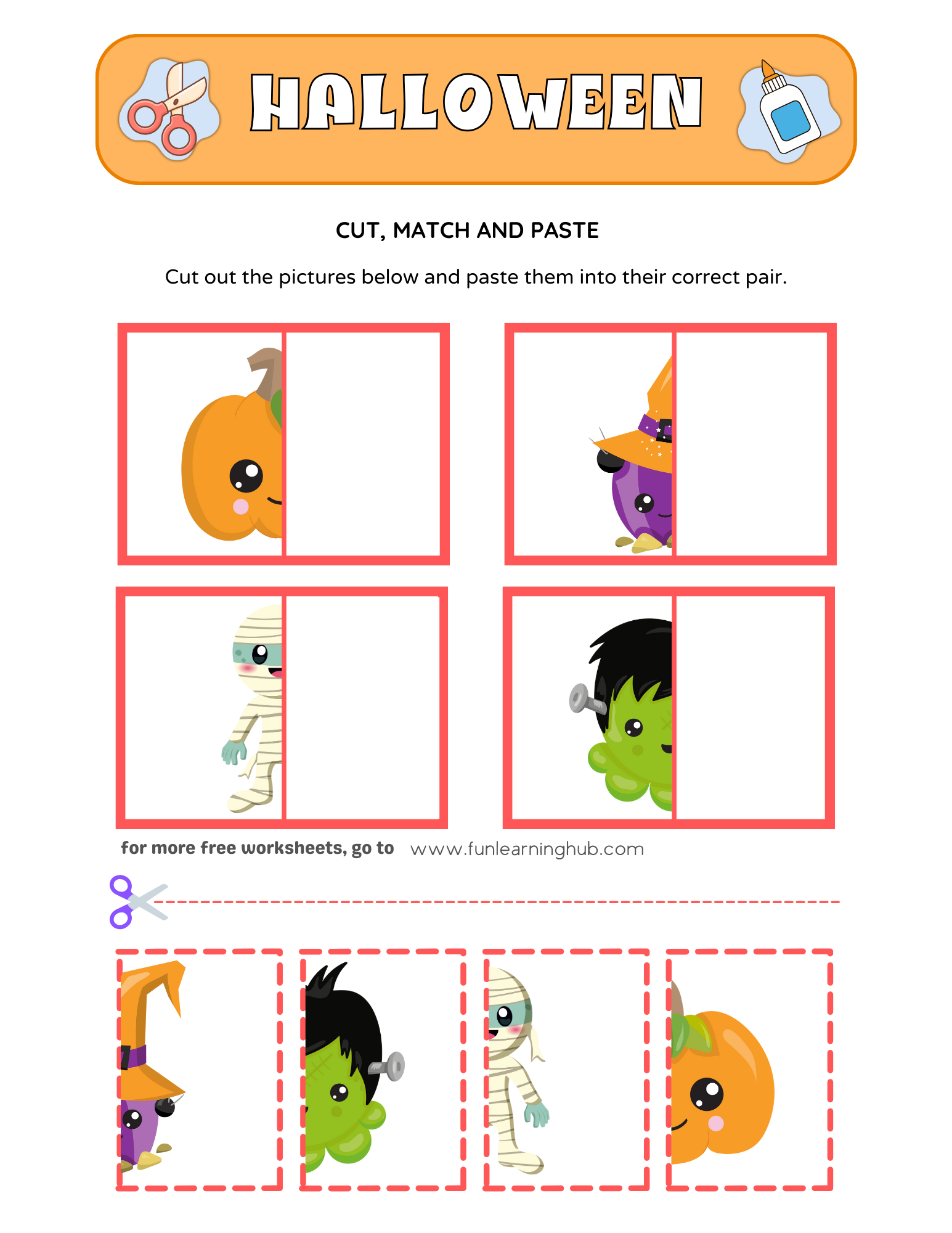 Free Halloween Cut-and-Paste Worksheets to Download