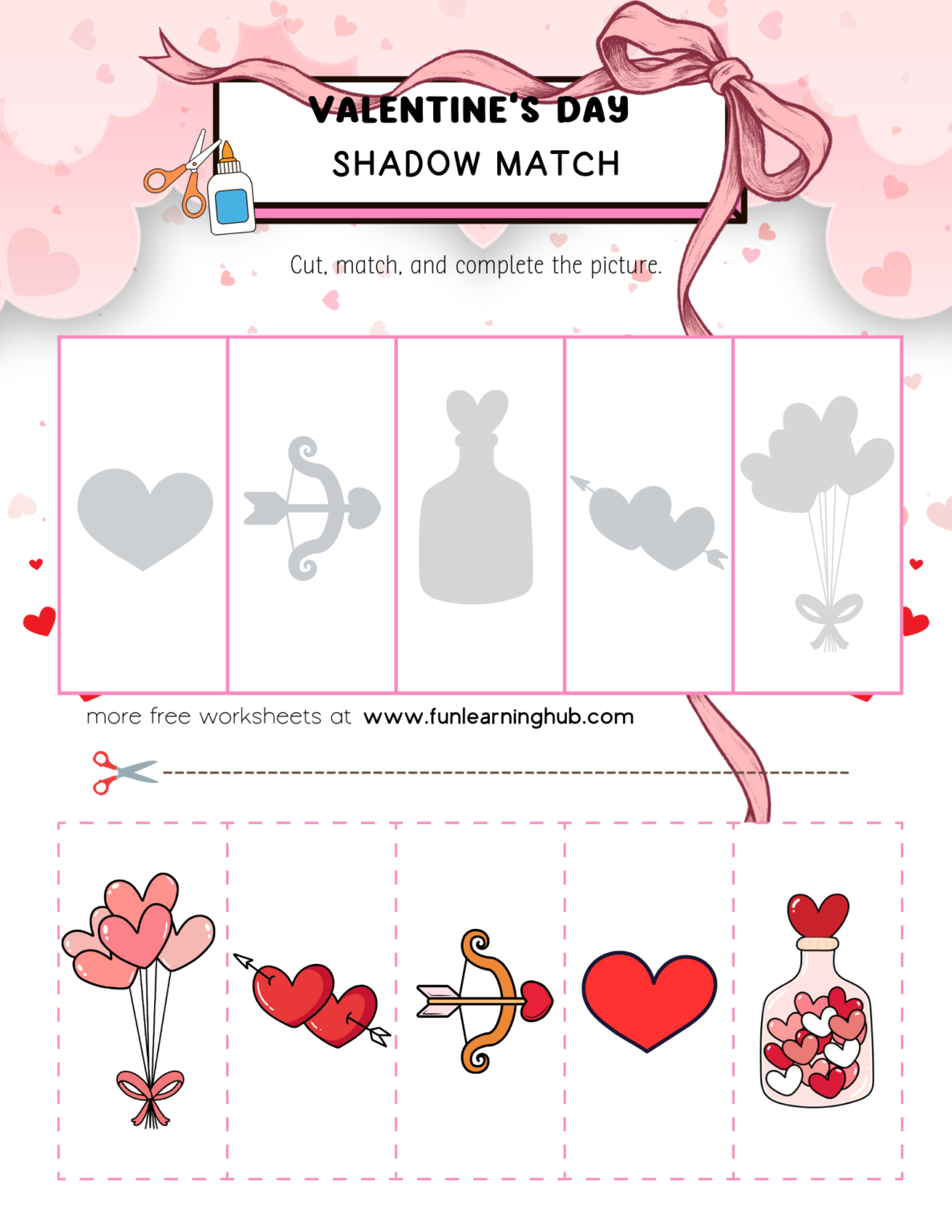 Valentine’s Day Shadow Match Worksheet V1 - Fun Learning Hub
