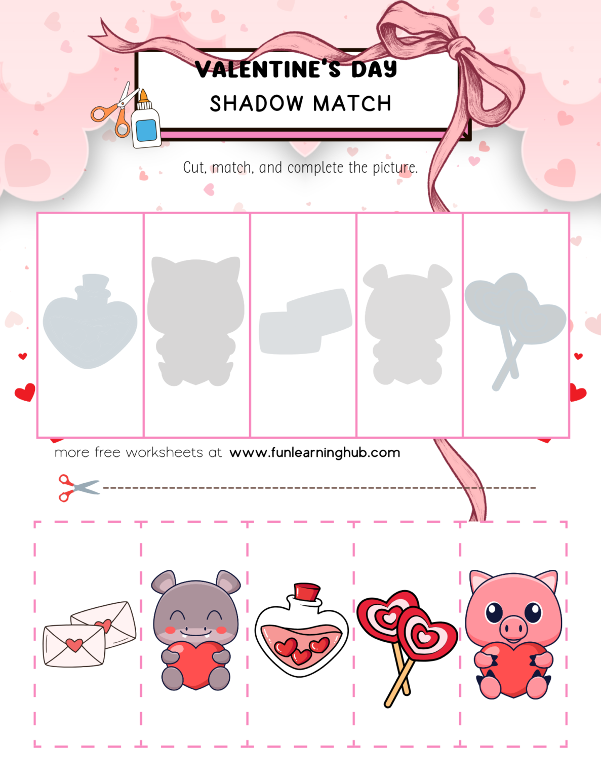 Valentine’s Day Shadow Match Worksheet V2 - Fun Learning Hub