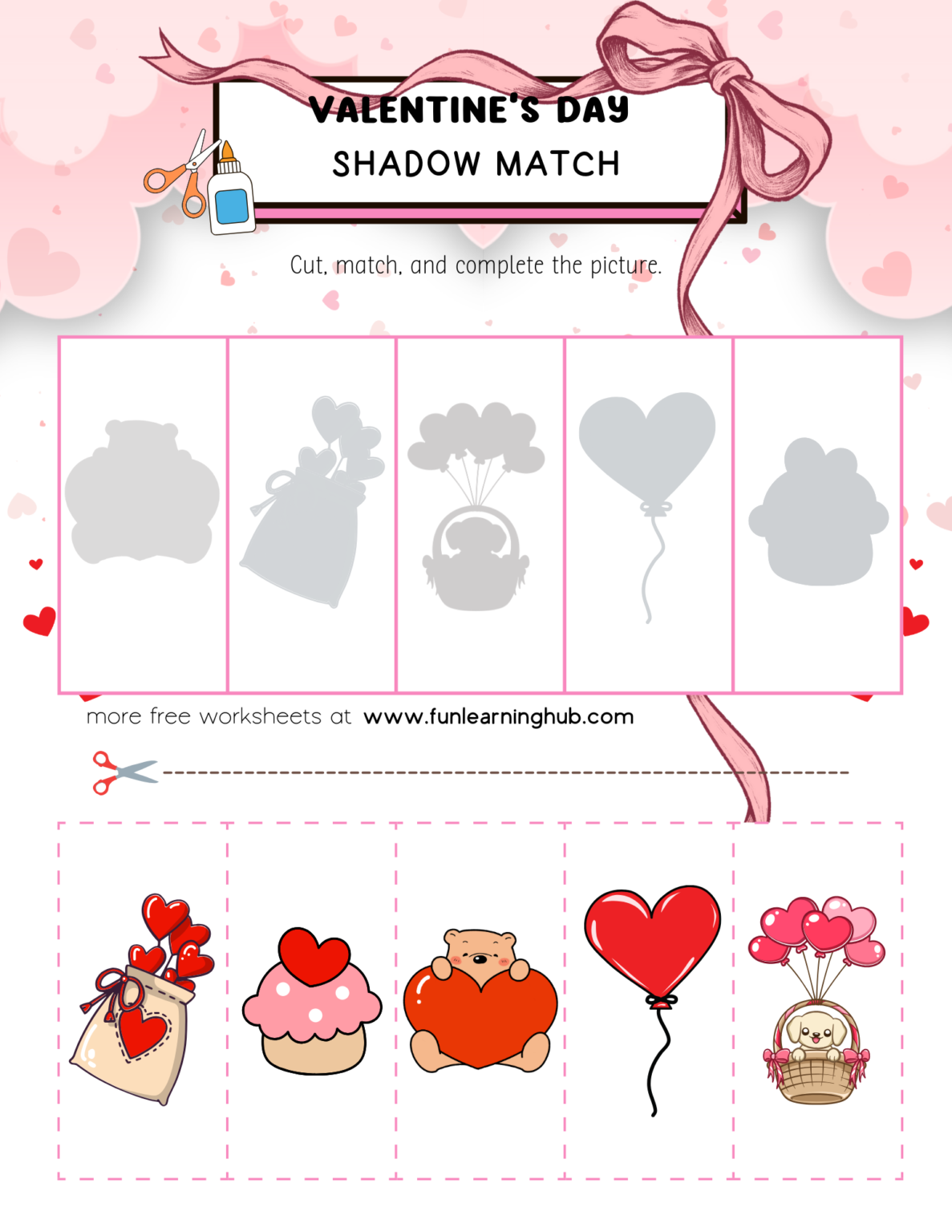 Valentine’s Day Shadow Match Worksheet V3 - Fun Learning Hub