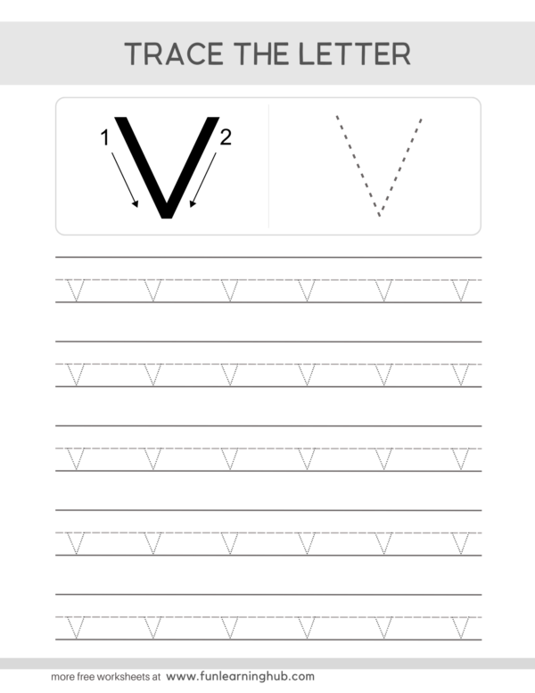 Lowercase Letter v Tracing Worksheet – Free Printable PDF - Fun ...