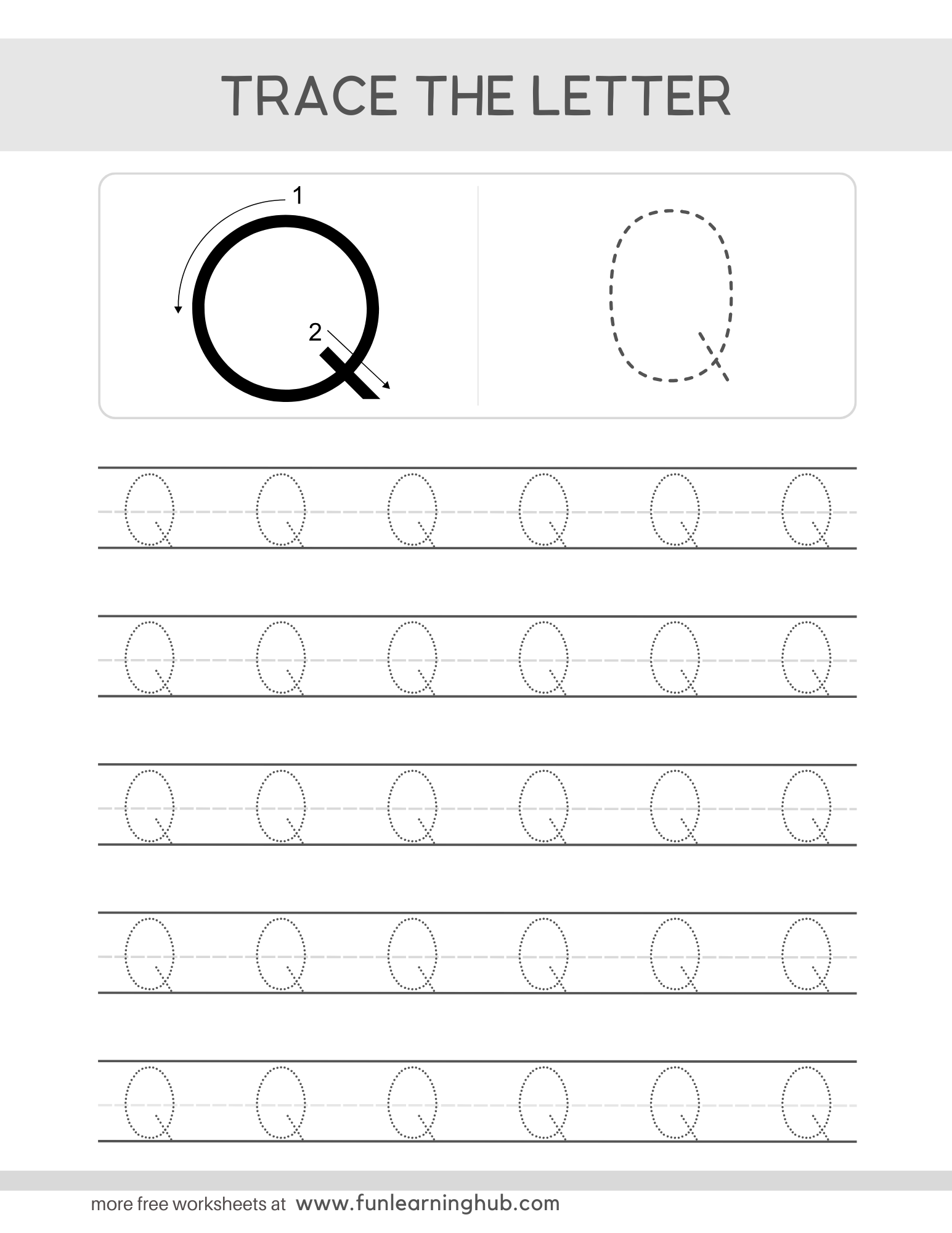 Letter Q Tracing Worksheet – Free Uppercase Printable - Fun Learning Hub