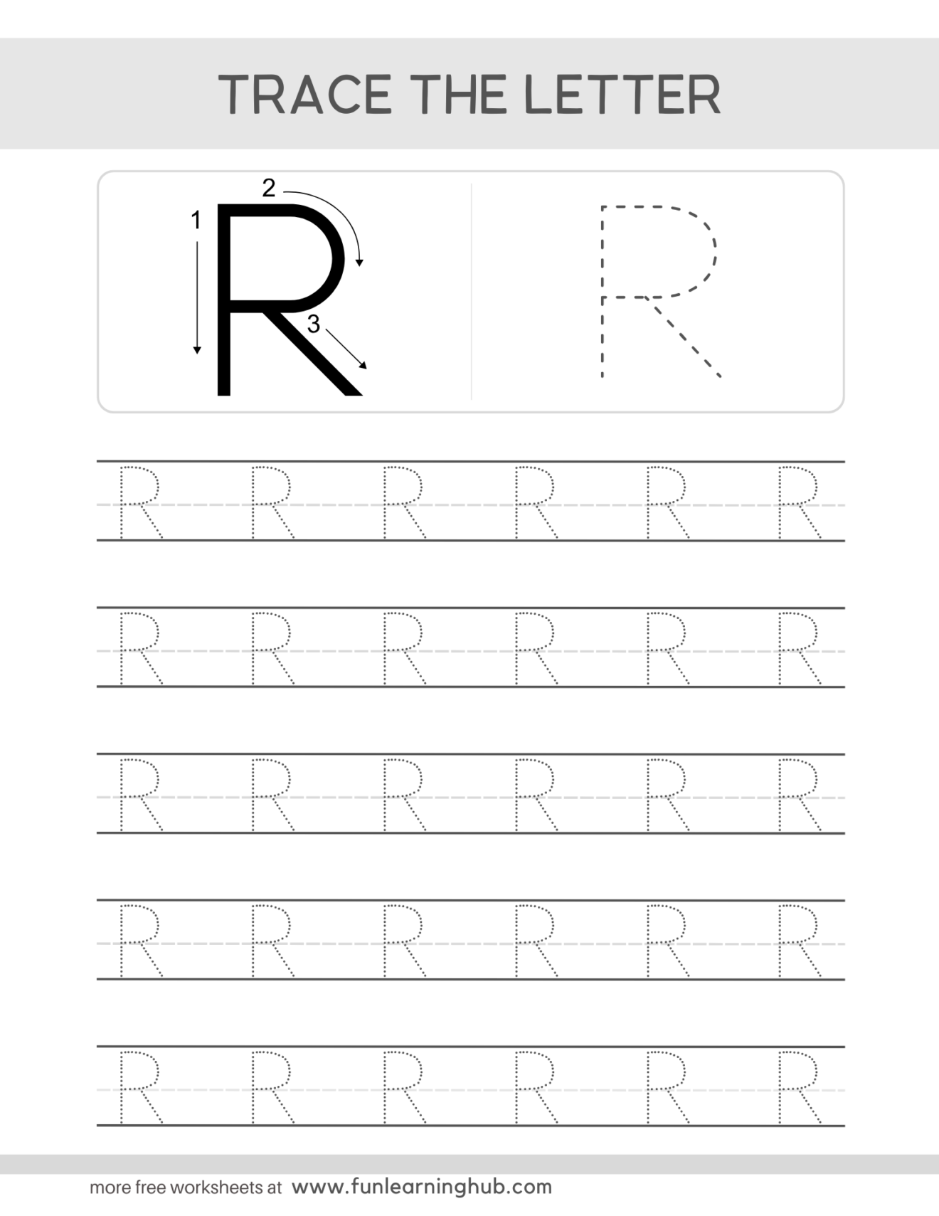 Letter R Tracing Worksheet – Free Uppercase Printable - Fun Learning Hub