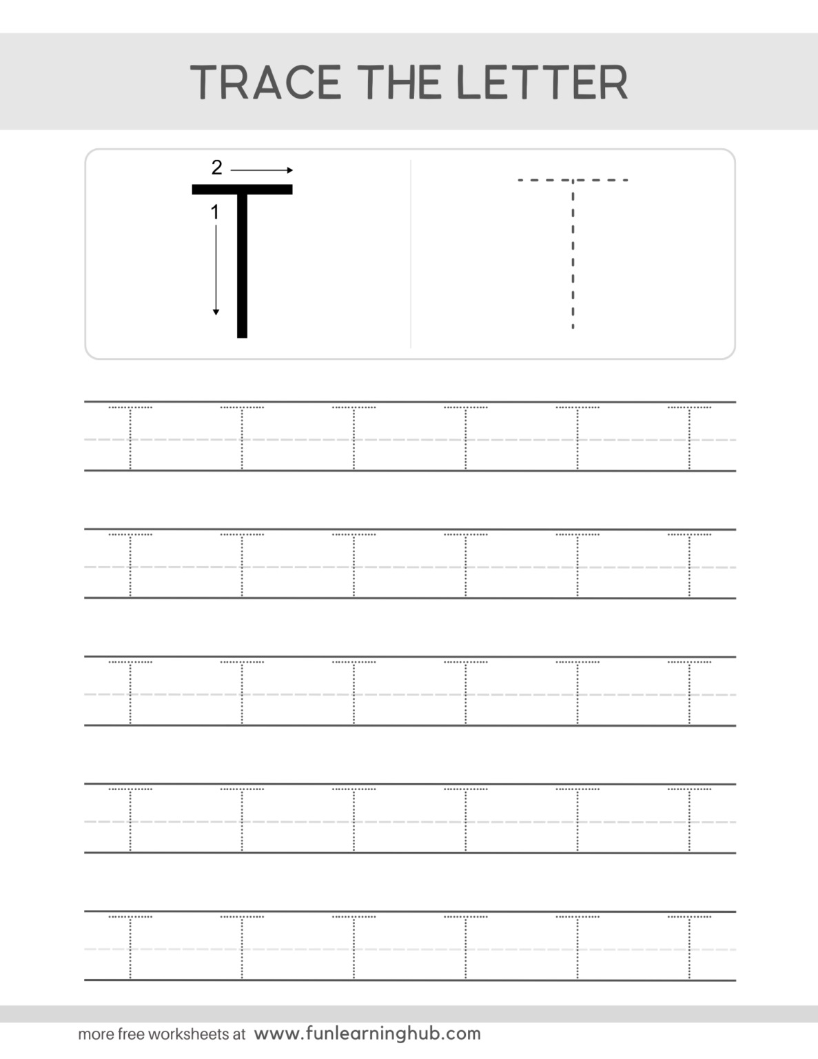 Letter T Tracing Worksheet – Free Uppercase Printable - Fun Learning Hub
