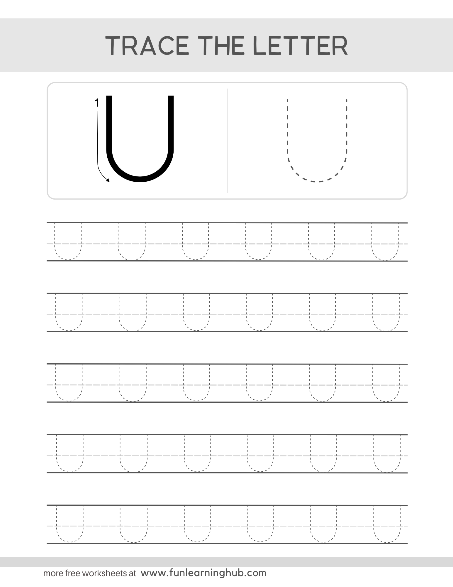 Letter U Tracing Worksheet – Free Uppercase Printable - Fun Learning Hub