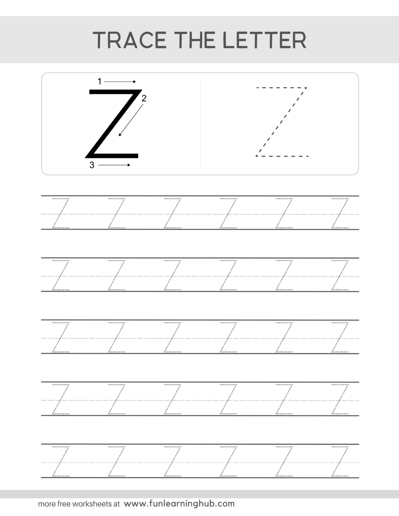 Letter Z Tracing Worksheet – Free Uppercase Printable - Fun Learning Hub