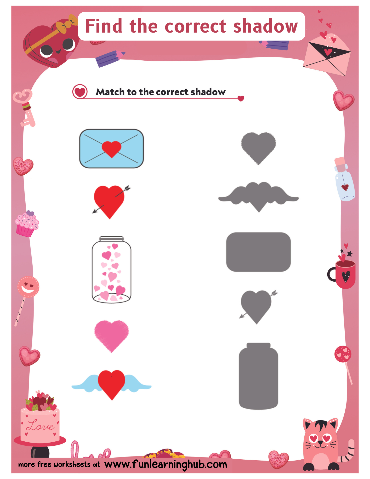 Valentine’s Day Heart and Love Shadow Match Printable - Fun Learning Hub