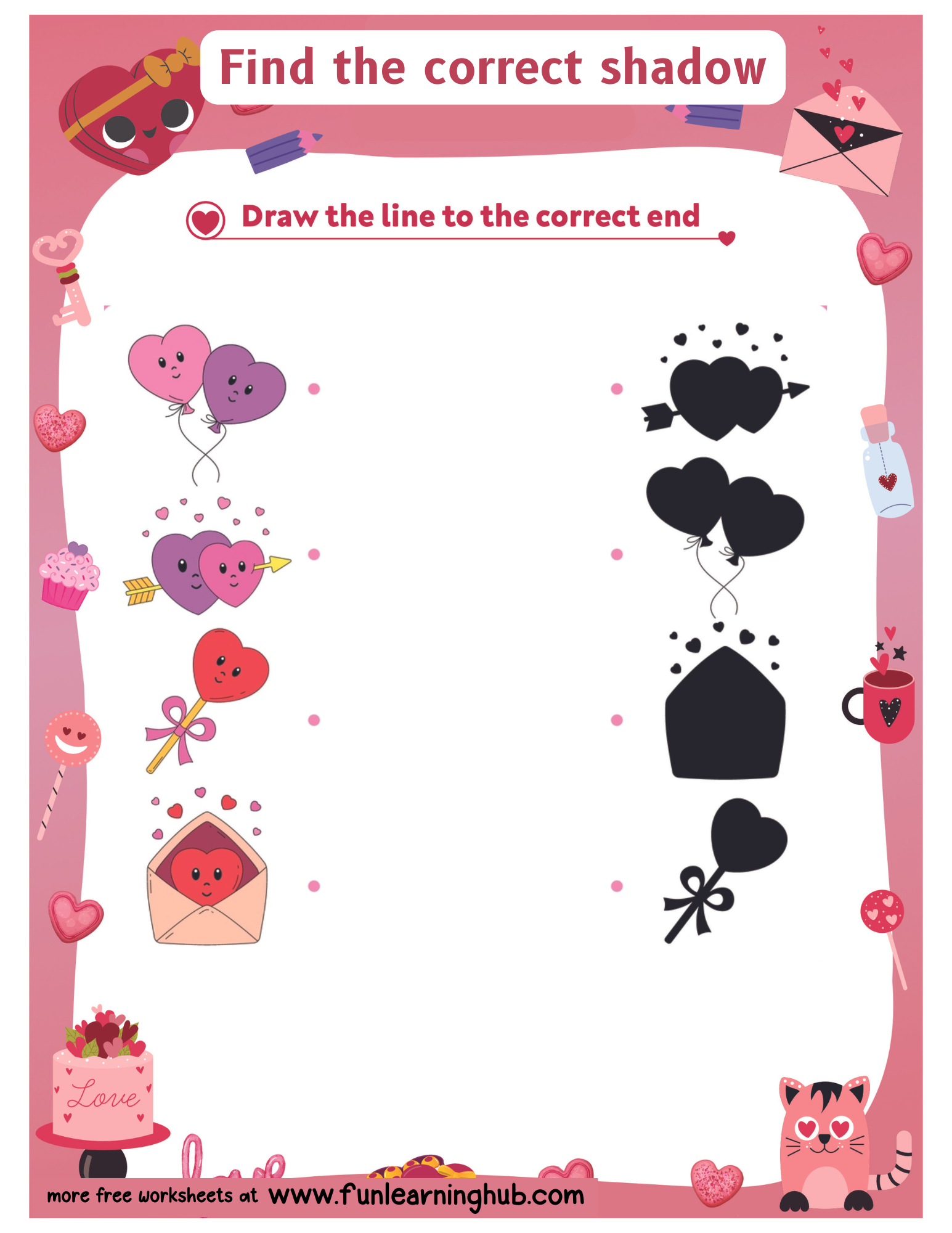 Valentine’s Day Heart Characters Shadow Match - Fun Learning Hub