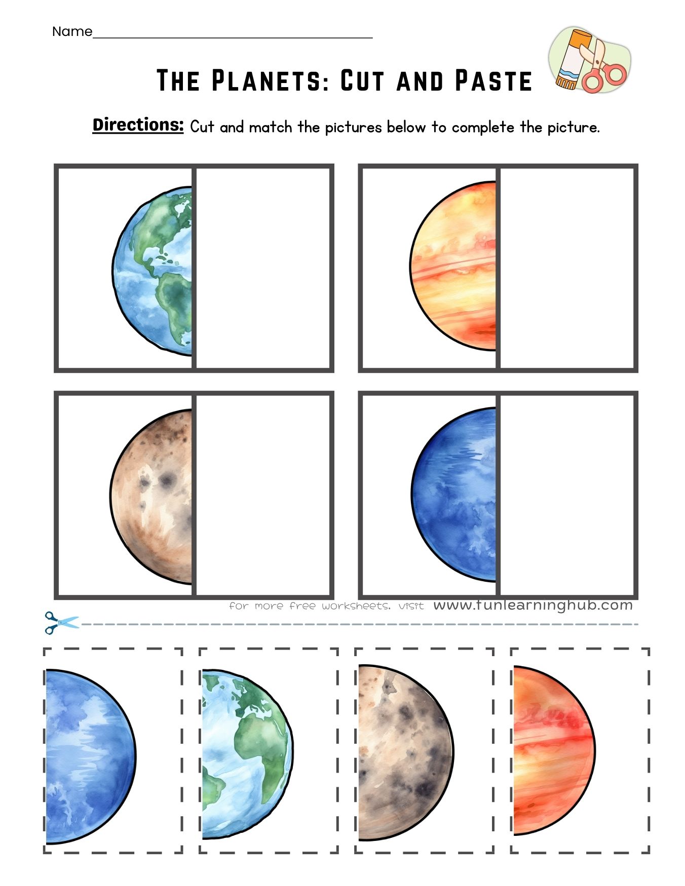 Planets Cut and Paste Worksheet #1 - Fun Learning Hub